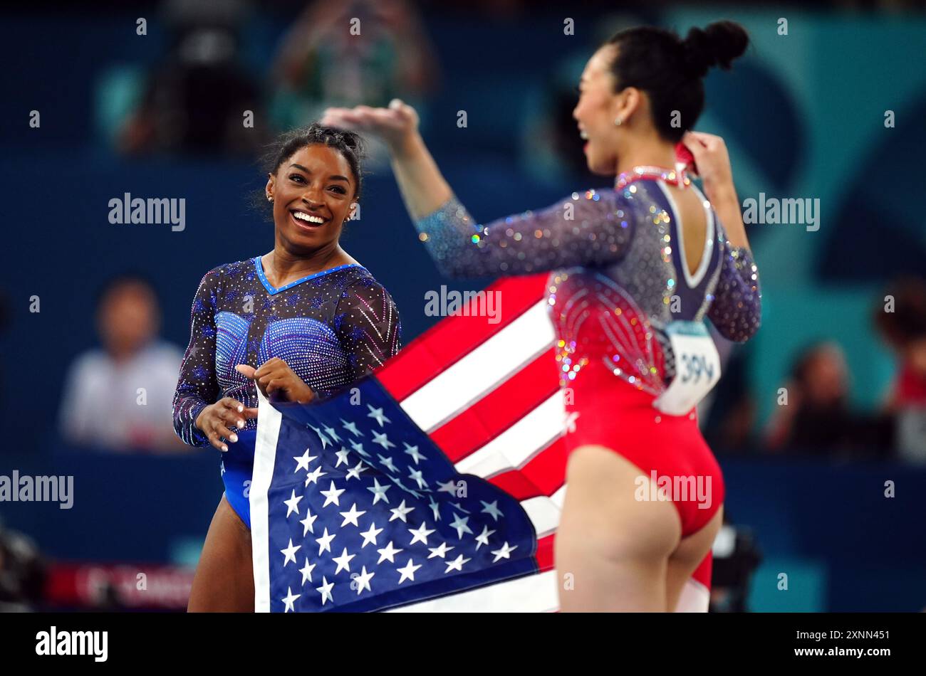 USA's Simone Biles and Sinisa Lee following the Women's All-Around ...