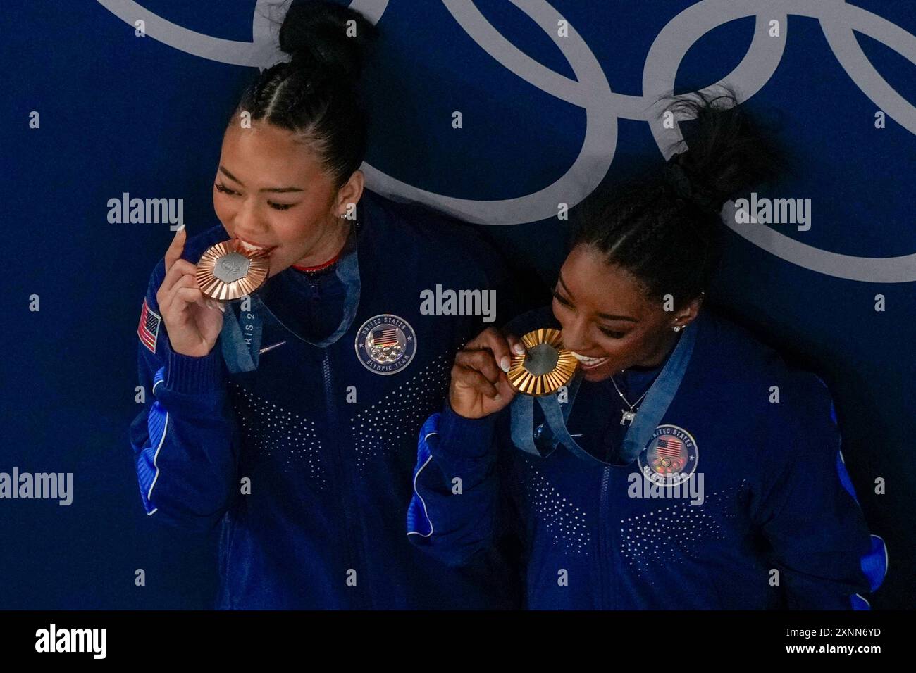 Simone Biles, of the United States, and Suni Lee, of the United States ...