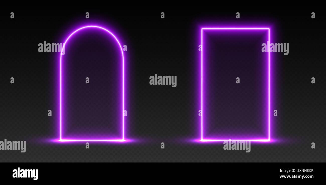 Neon door and arch, purple glowing portal, futuristic gate, magic LED ...