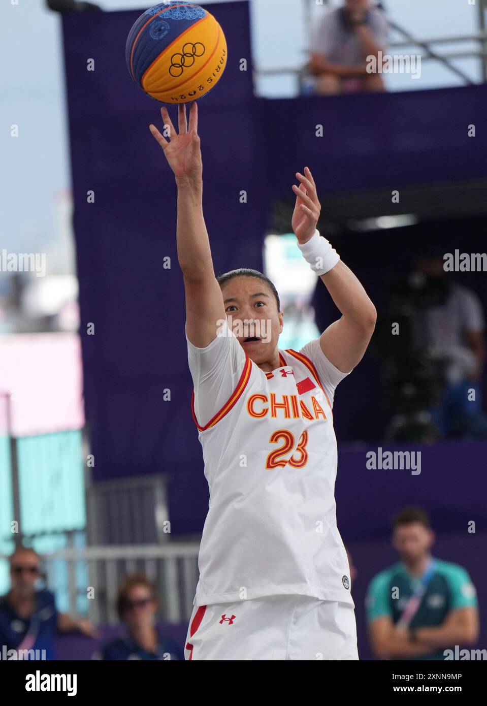 Paris, France. 1st Aug, 2024. Wang Lili of China shoots during the 3x3 ...