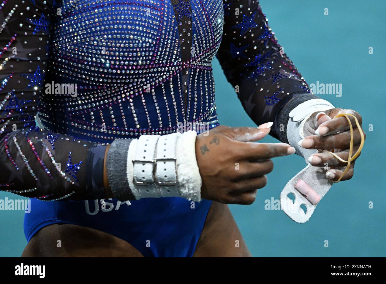 Paris, Fra. 01st Aug, 2024. USA's Simone Biles waits for competitors to ...