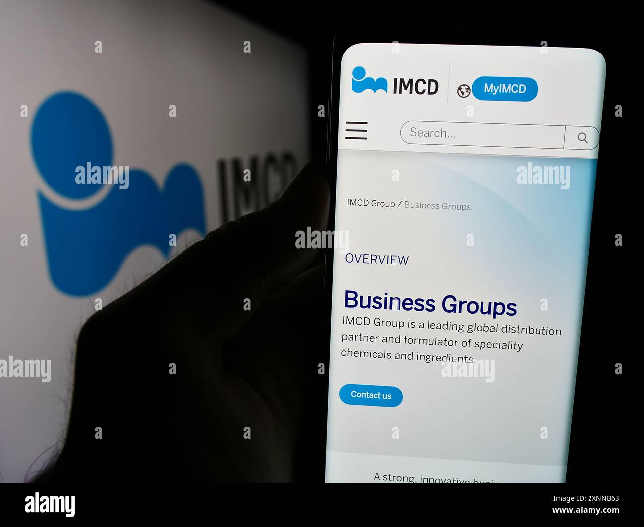 Person holding smartphone with webpage of Dutch specialty chemicals ...