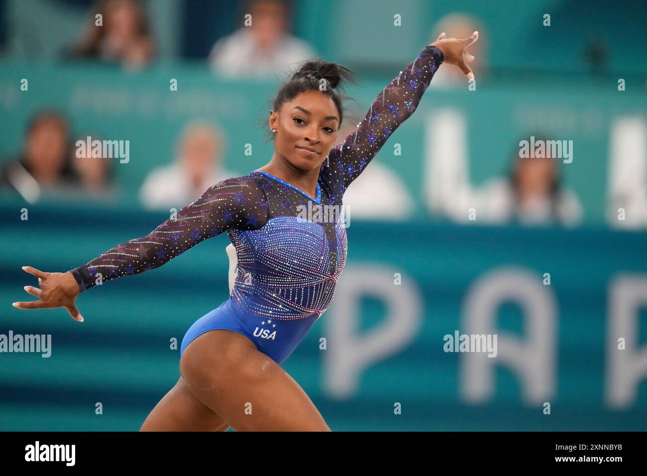 Simone Biles, of the United States, performs on the floor during the ...