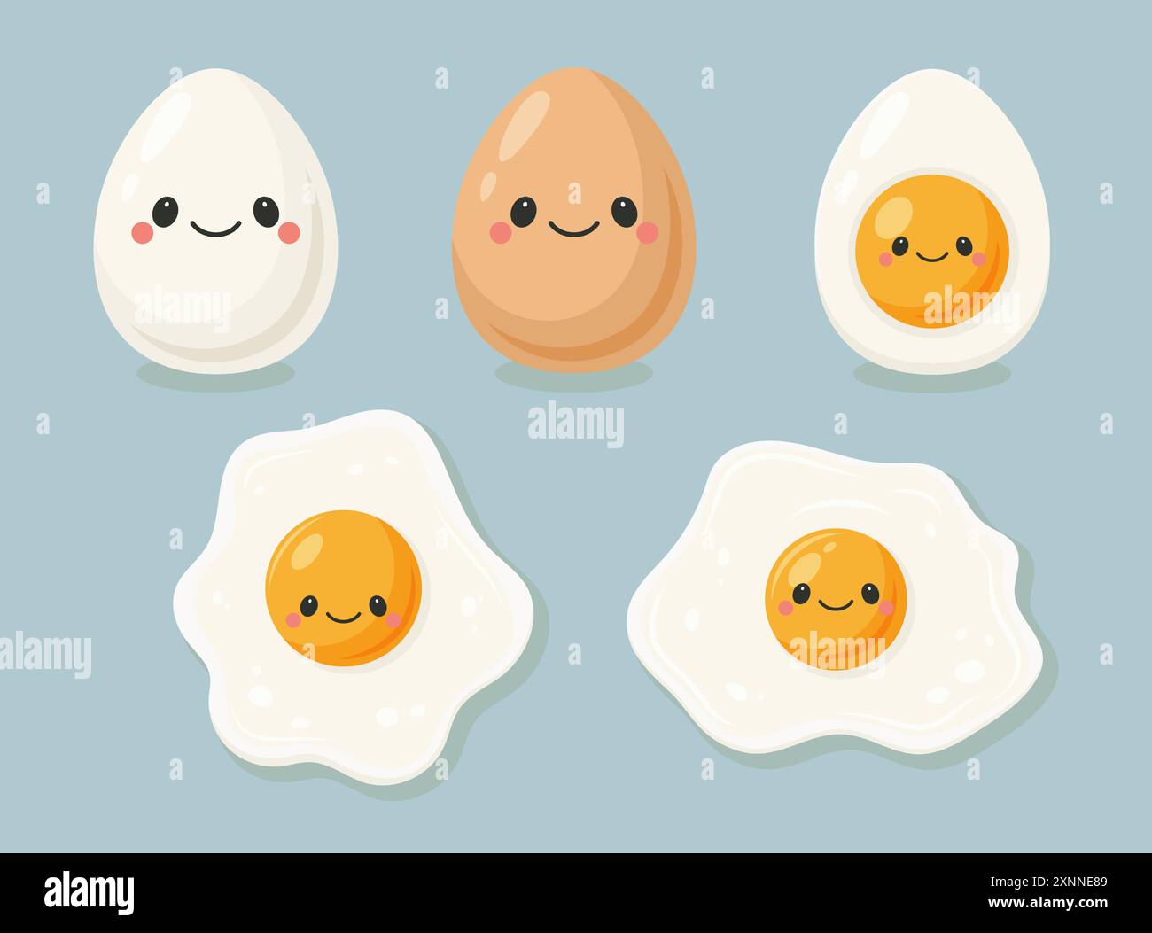 Vector Egg Character Set. Cute Eggs in Kawaii Cartoon Style. Boiled and ...