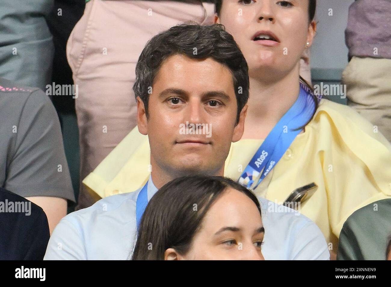 Paris, France. 01st Aug, 2024. Gabriel Attal attends the Table Tennis ...