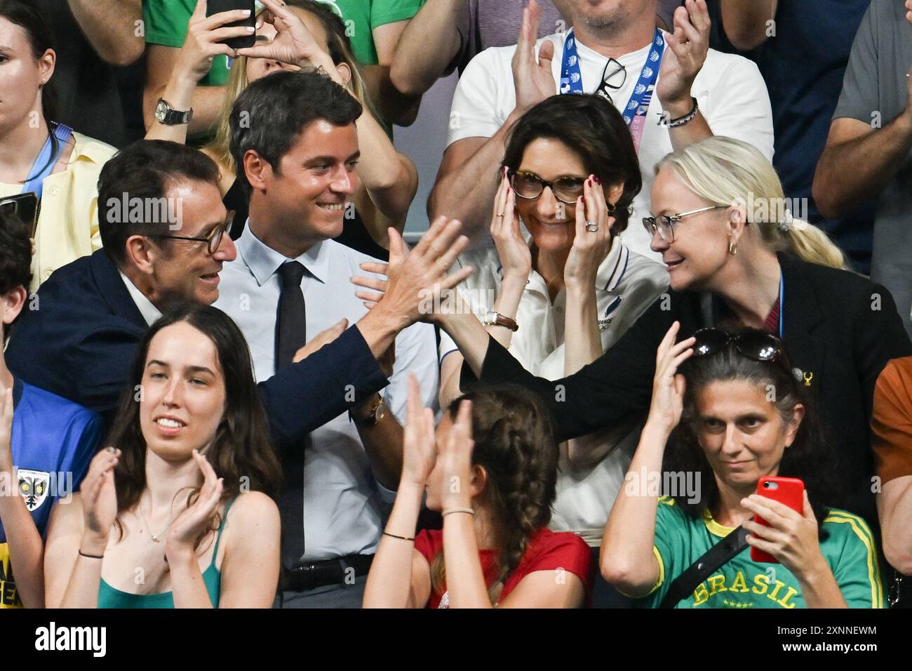 Paris, France. 01st Aug, 2024. Gabriel Attal and Amelie Oudea-Castera ...