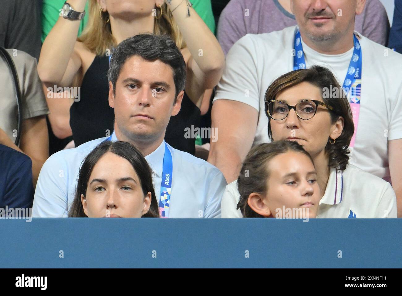 Paris, France. 01st Aug, 2024. Gabriel Attal and Amelie Oudea-Castera ...