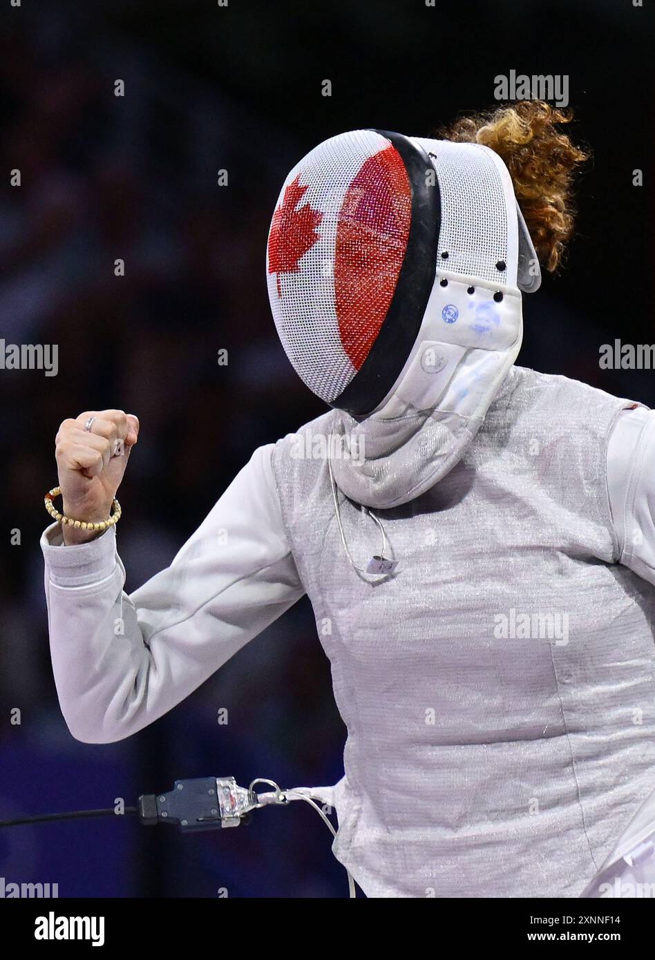 Paris, France. 1st Aug, 2024. Eleanor Harvey of Canada celebrates while ...