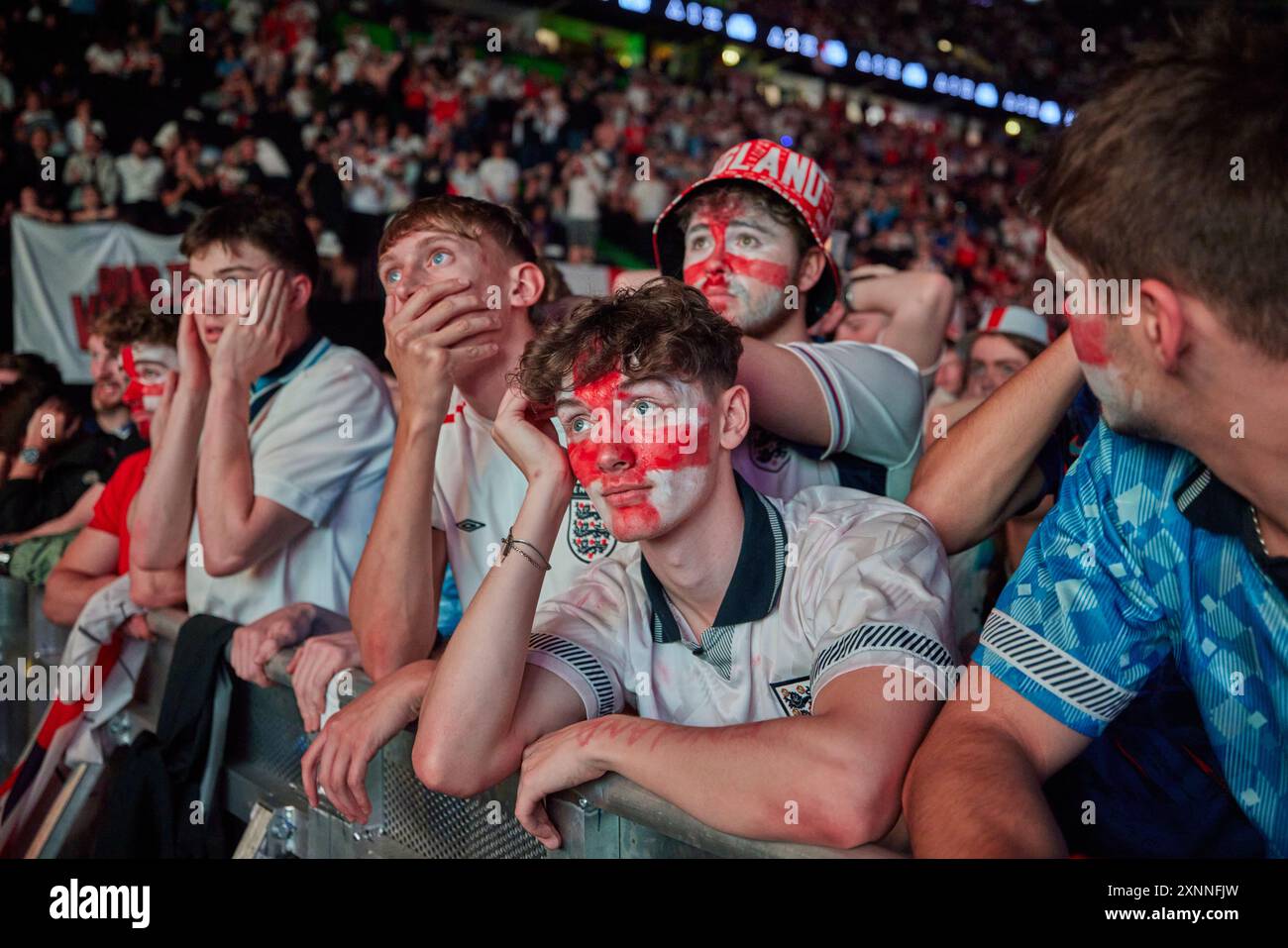 Sad looking England fans watching England vs Spain Euro 2024 Final at ...