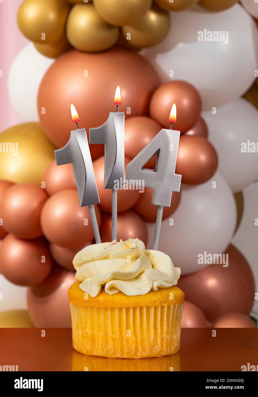Birthday candle number 114 - Celebration balloons background Stock ...