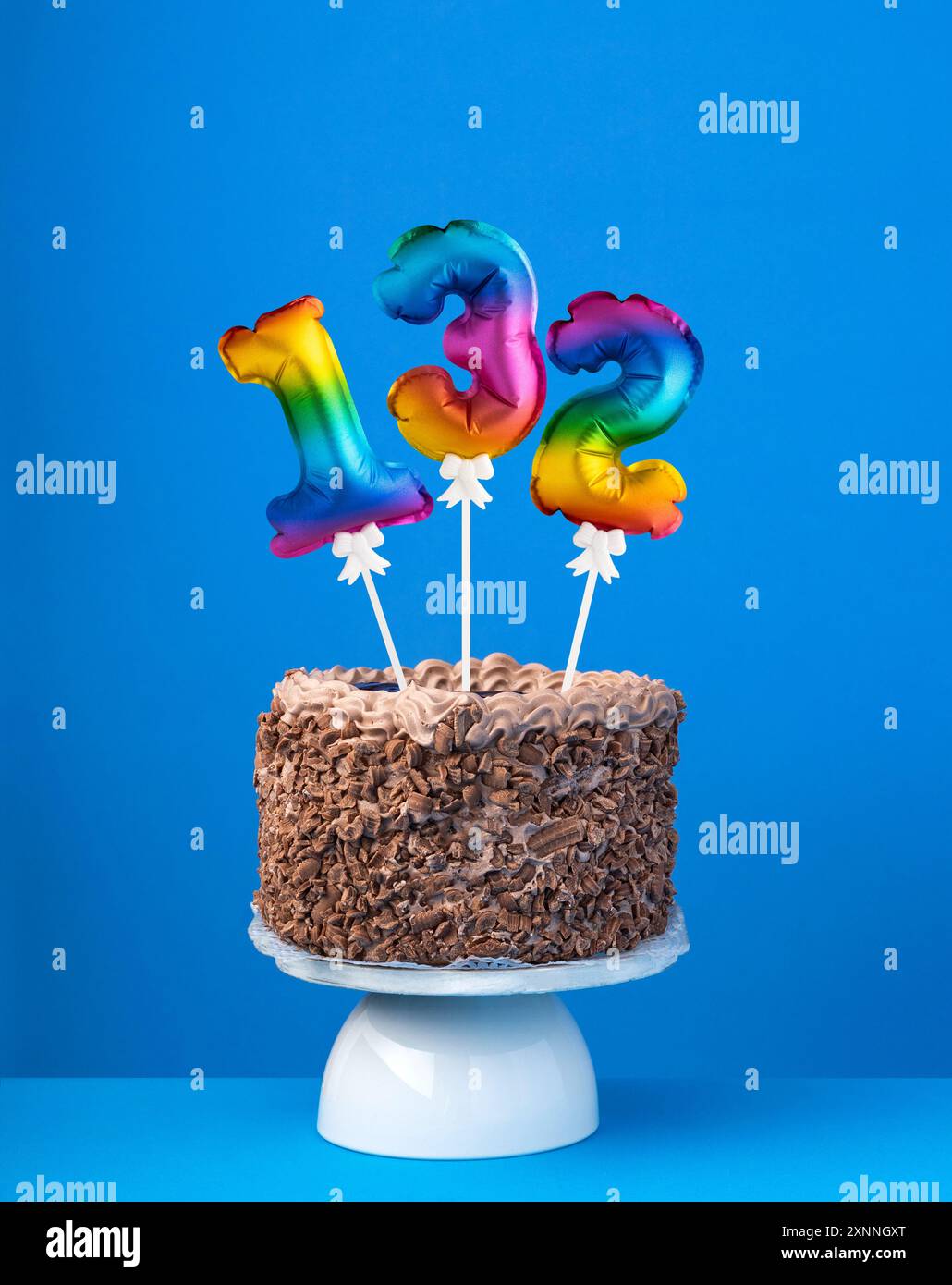 Birthday cake with balloon number 132 - Invitation card on blue ...