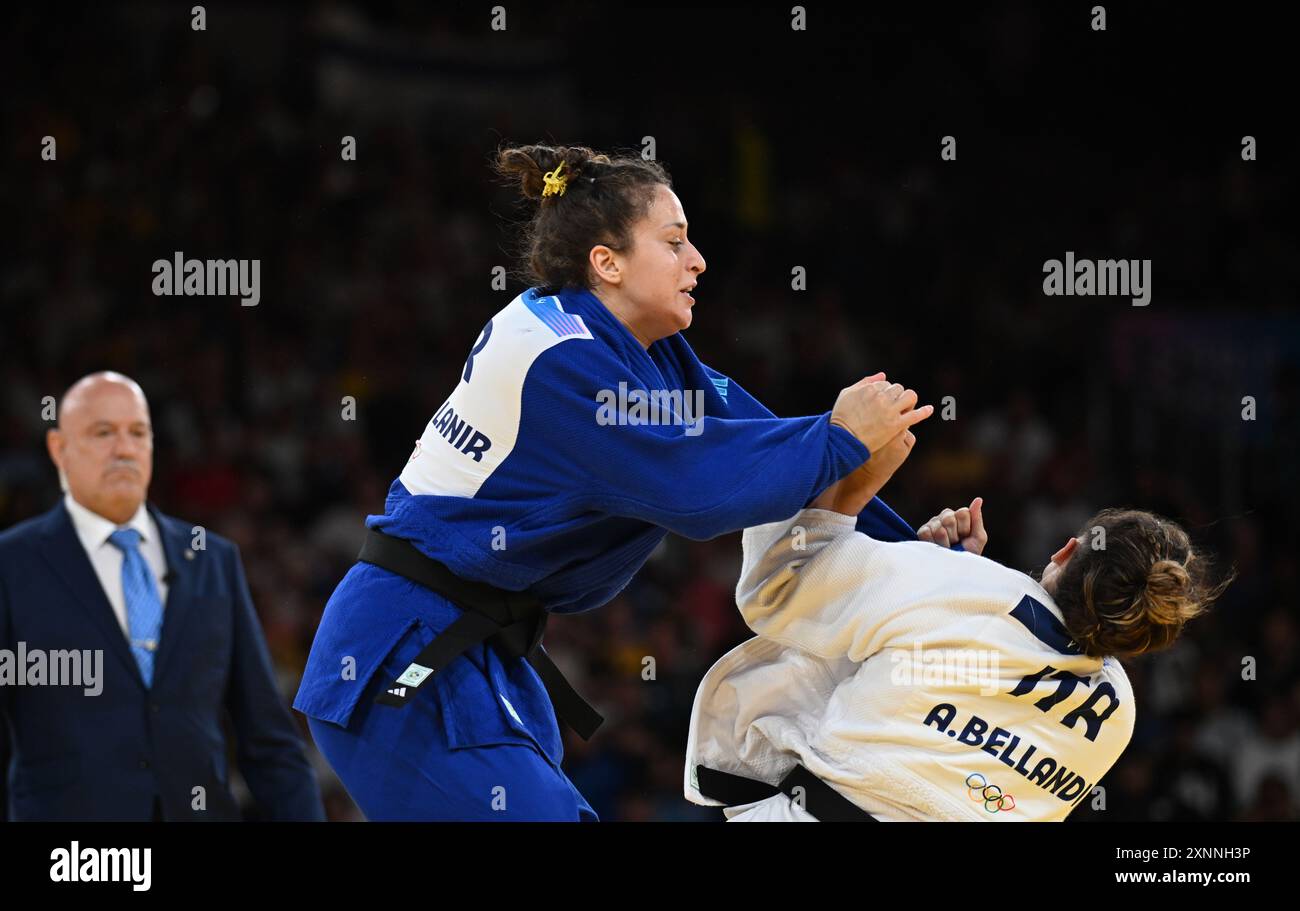 Paris, France. 1st Aug, 2024. Alice Bellandi (white) of Italy competes ...