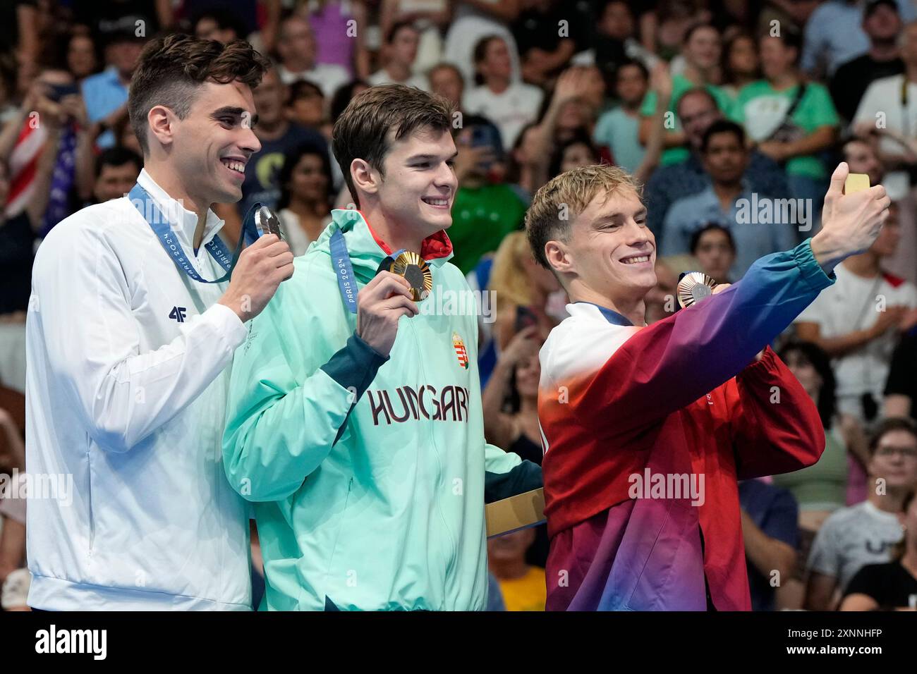 Gold medalist Hubert Kos, of Hungary, center, silver medalist Apostolos ...