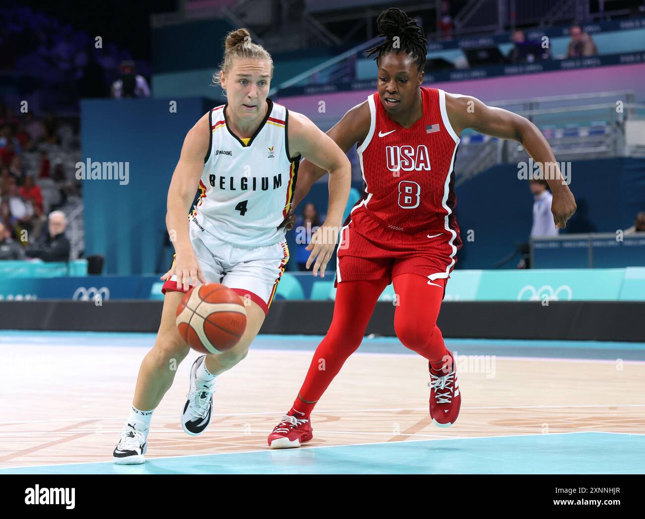 Lille, France. 01st Aug, 2024. Belgium's Elise Ramette and USA's ...