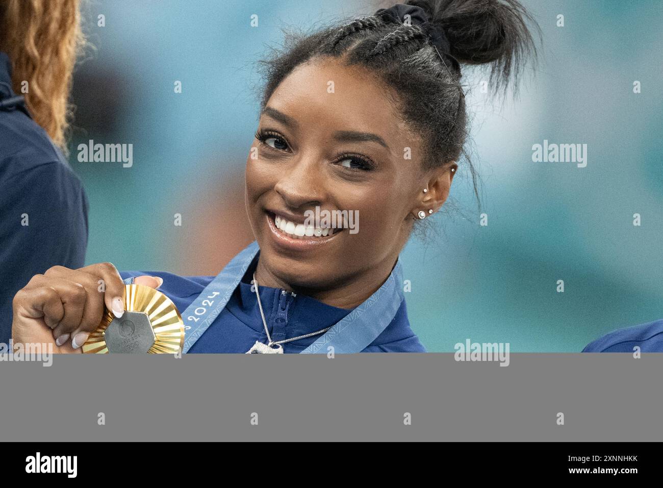 Nanterre France 01st Aug 2024 Simone Biles Of Team Usa Celebrates