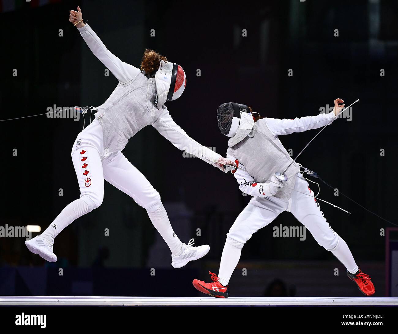 Paris, France. 1st Aug, 2024. Eleanor Harvey (L) of Canada competes ...