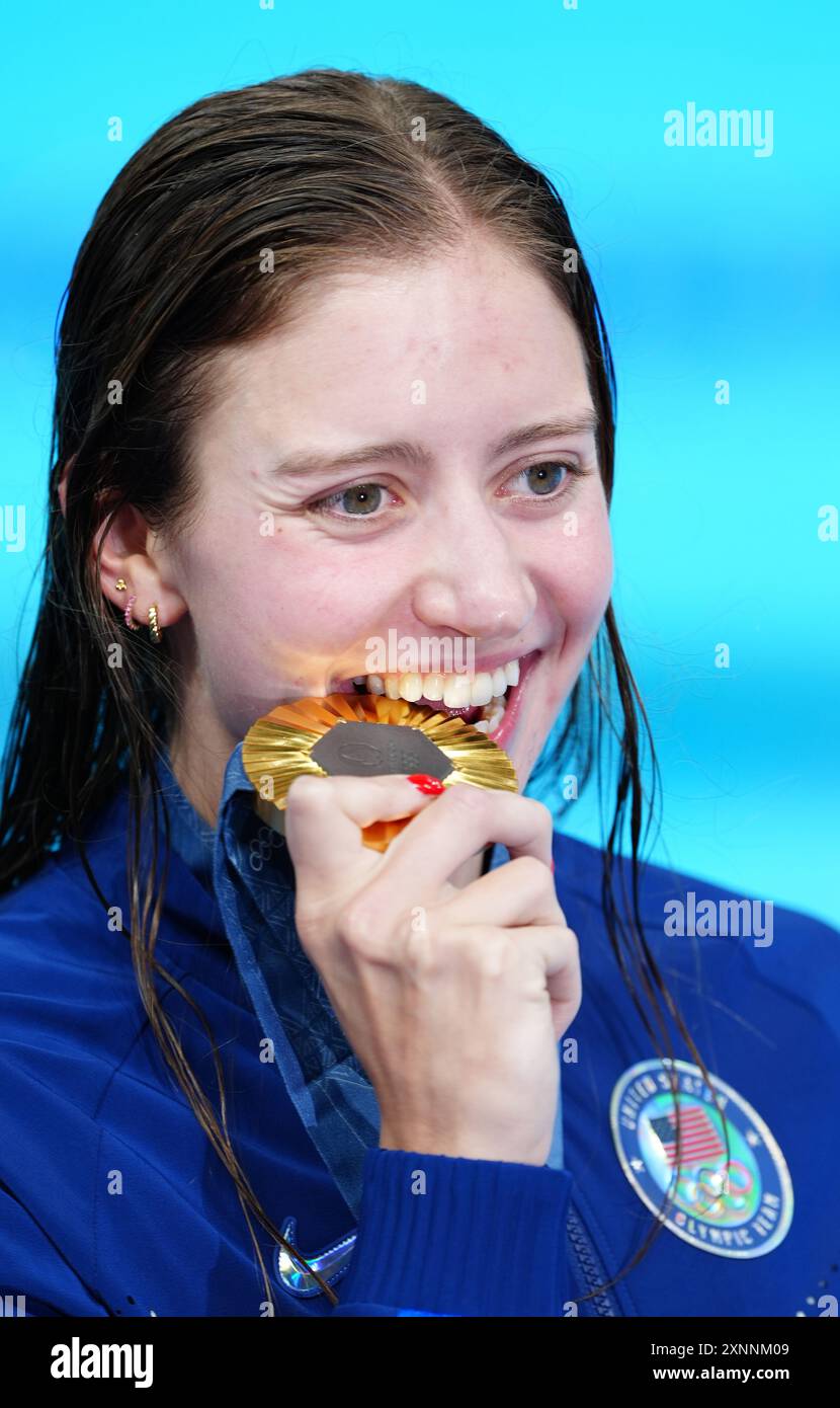 USA’s Kate Douglass with her gold medal after the Women’s 200m ...