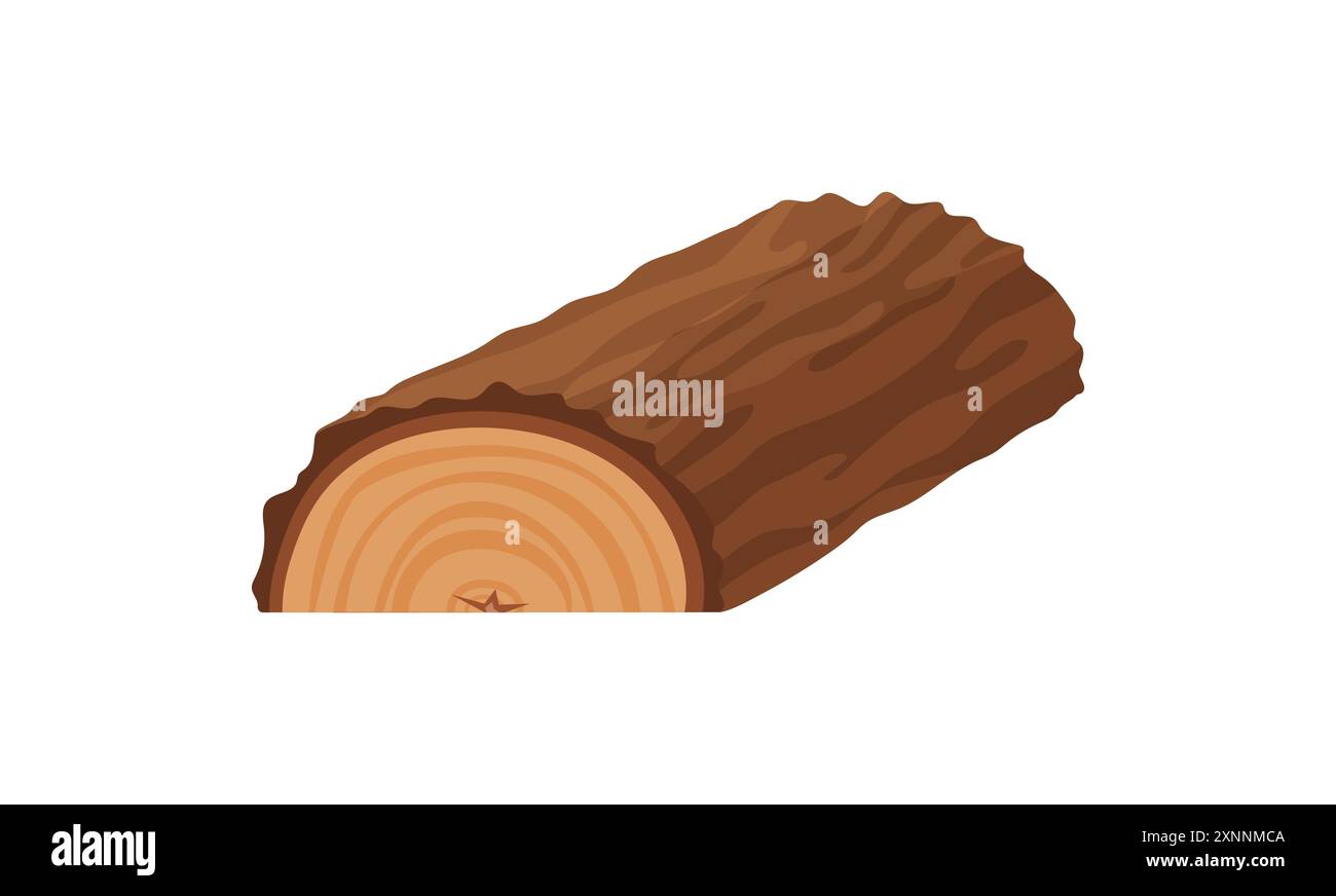 Half of tree log section with brown bark, construction material vector ...