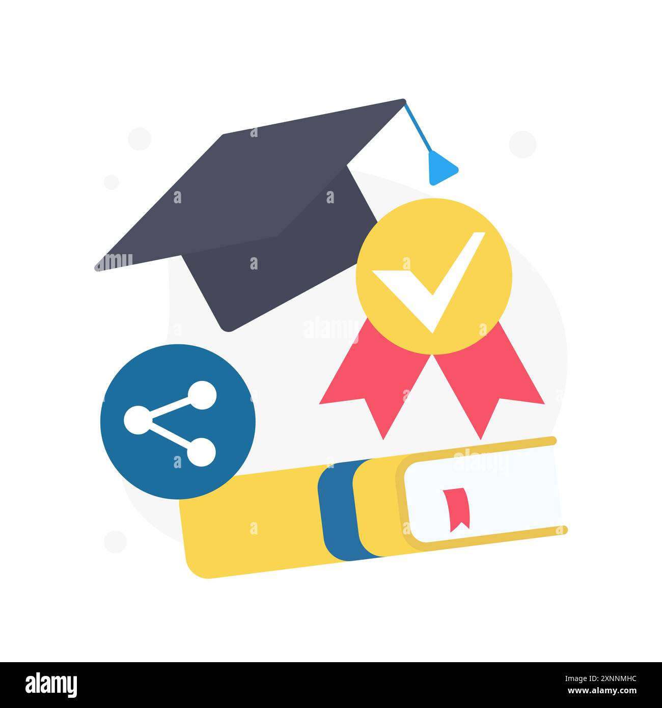 Graduation and academic education symbols, graduate hat, tick and book ...