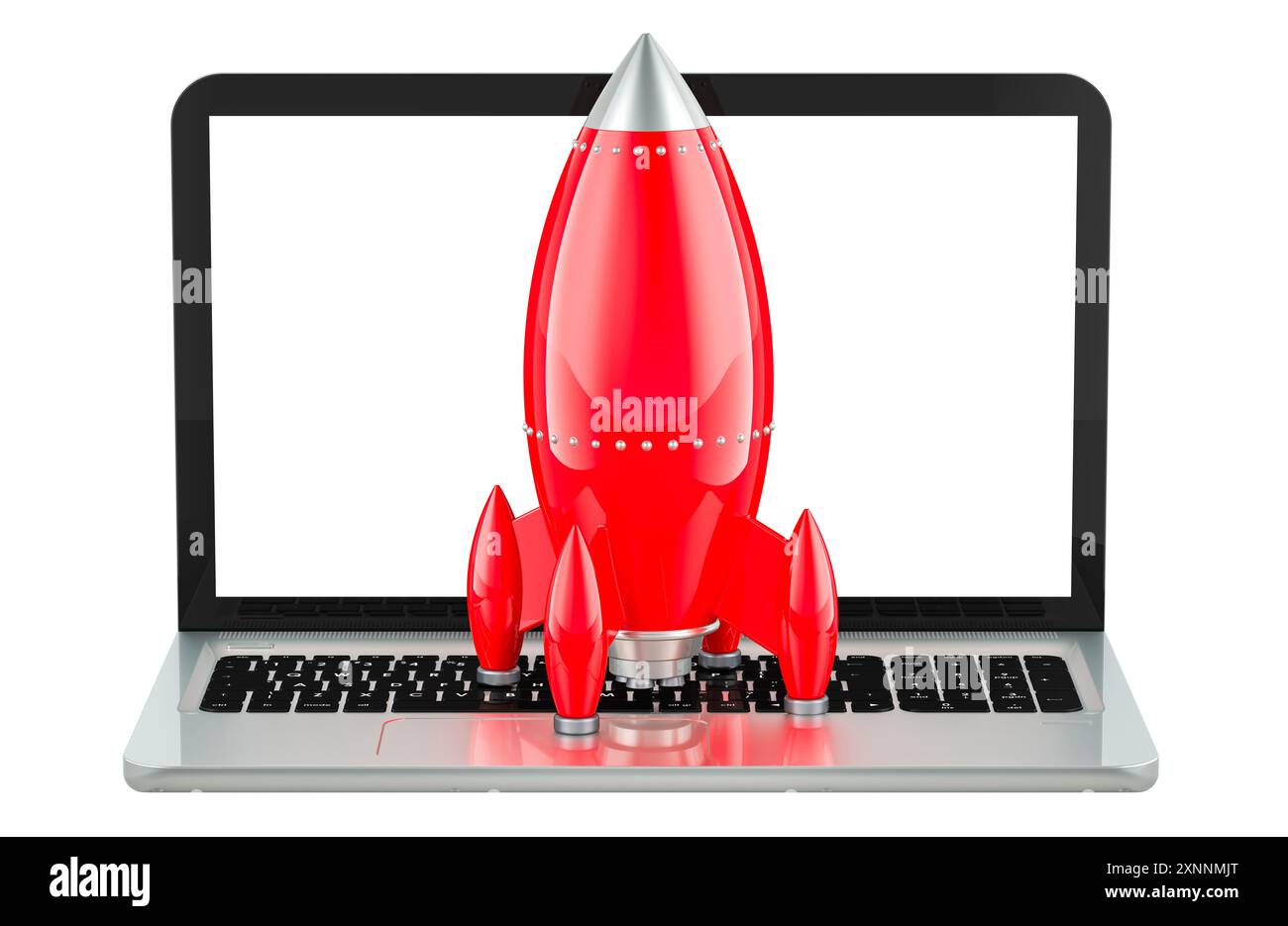 Rocket on the laptop keyboard. Startup, technology innovation and ...