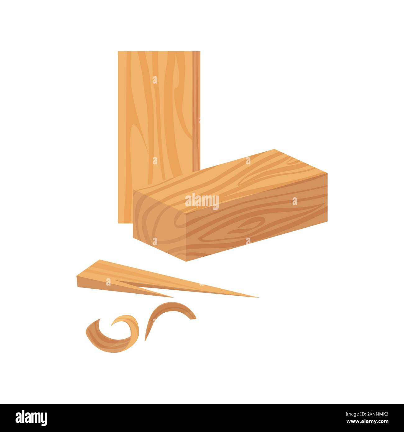 Wooden blocks, shavings and stick pieces of wood from sawmill vector ...