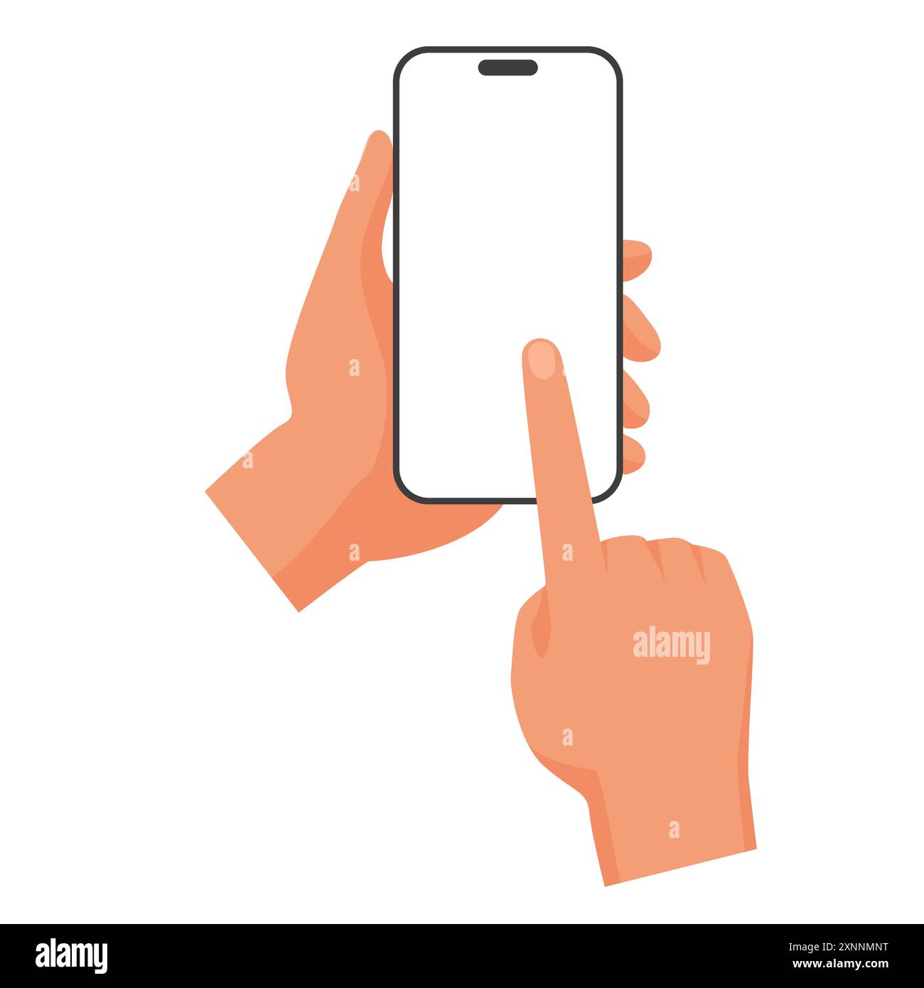 3D human hands holding smartphone to touch blank white screen with ...