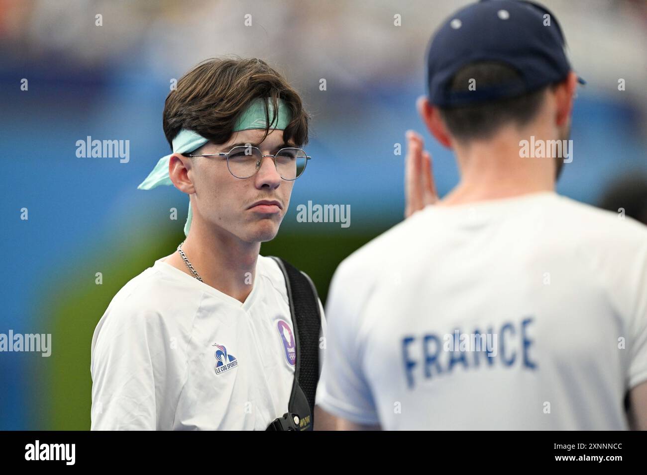Paris, France. 1st Aug, 2024. Baptiste Addis of France listens to his ...