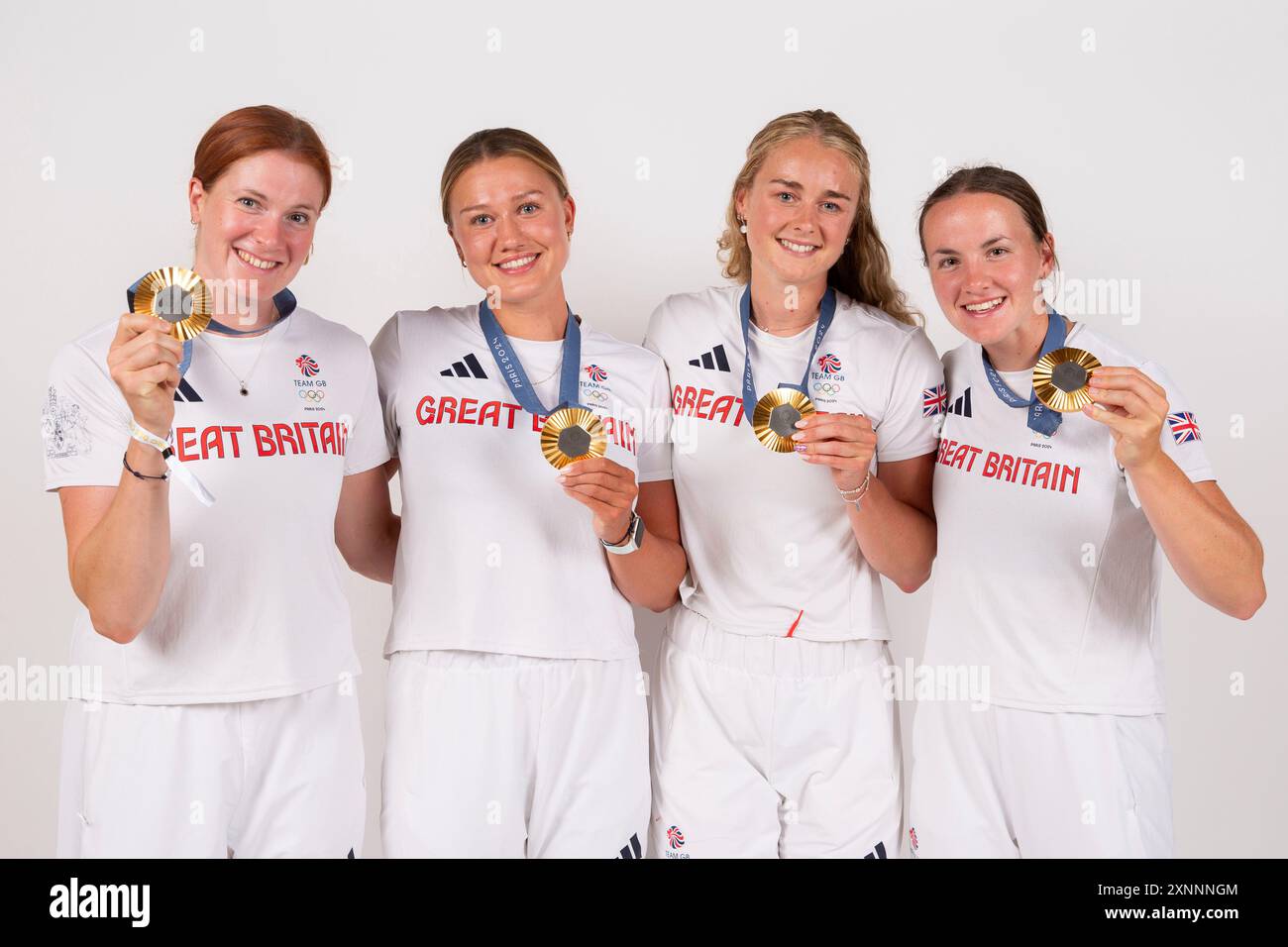 Britain's gold medalists in the women's quadruple sculls rowing ...