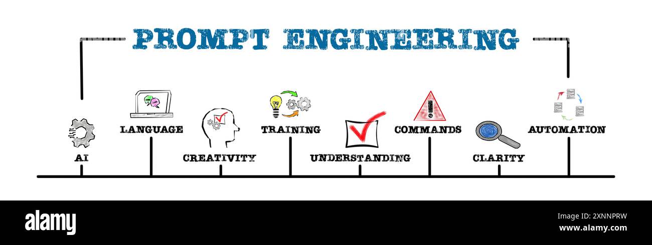 Prompt Engineering Concept. Illustration with keywords and icons ...
