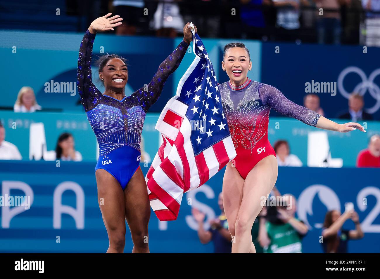 Paris, France, 1 August, 2024. Sunisa Lee of USA and Simone Biles of ...