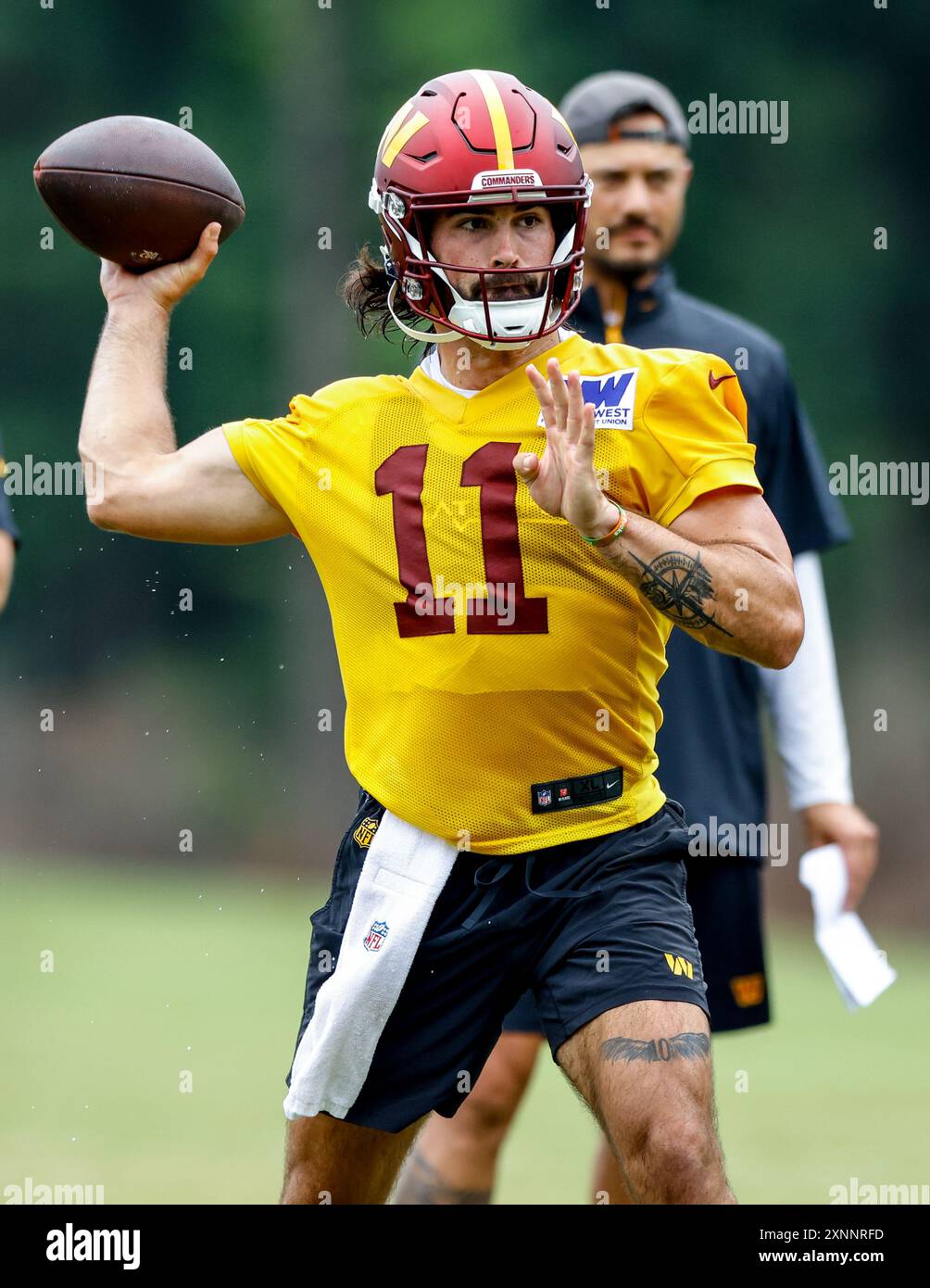 Washington Commanders quarterback Sam Hartman (11) during throwing ...