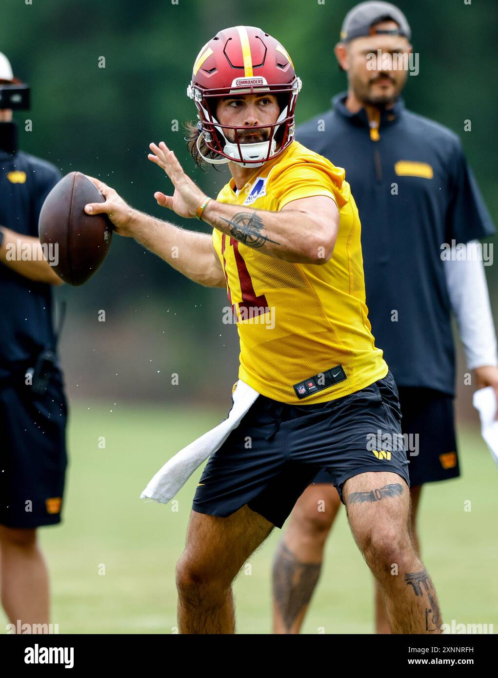 Washington Commanders quarterback Sam Hartman (11) during throwing ...