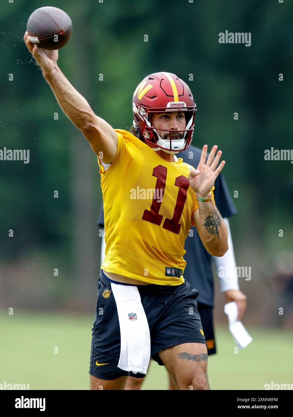 Washington Commanders quarterback Sam Hartman (11) during throwing ...