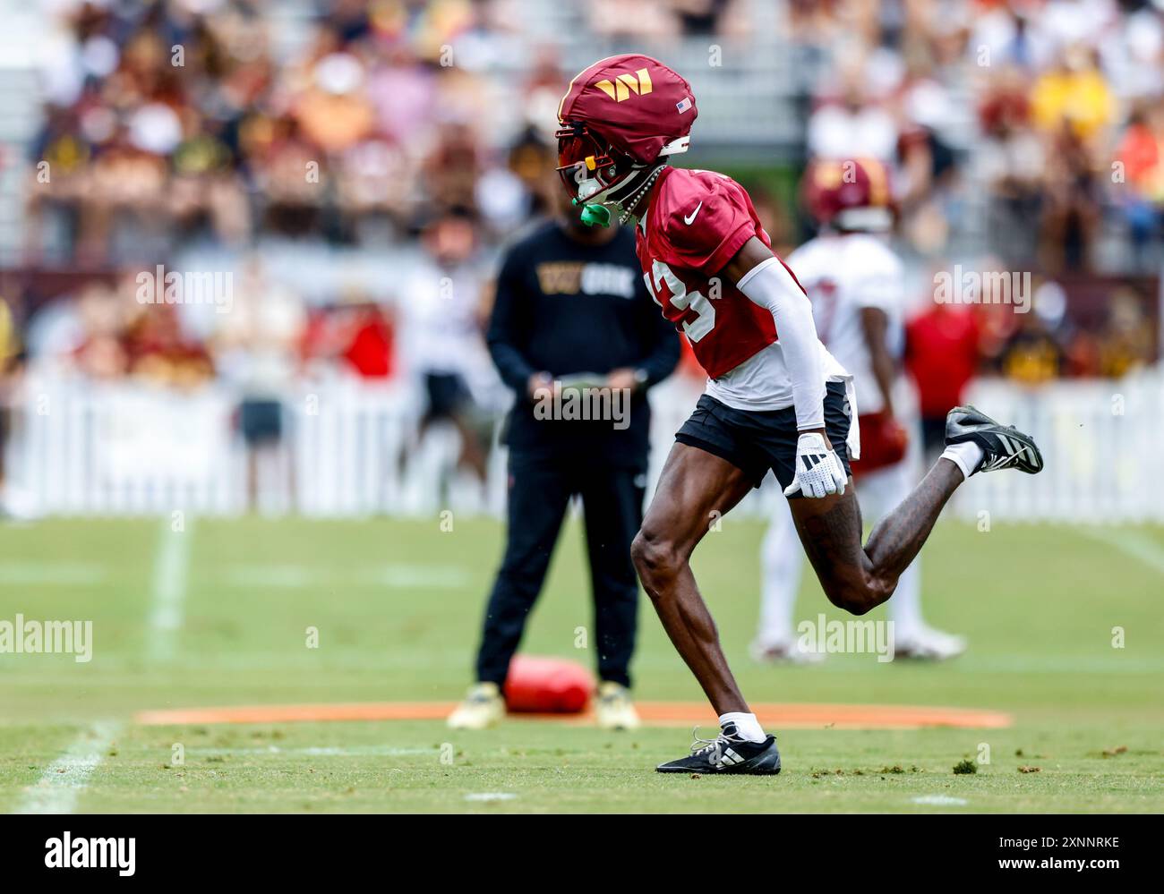 Washington Commanders cornerback Emmanuel Forbes Jr (13) during drills ...