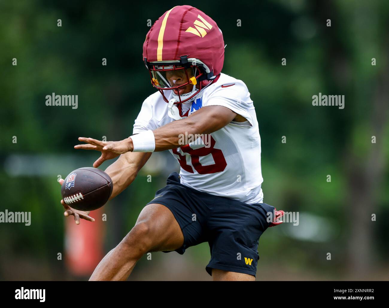 Washington Commanders wide receiver Mitchell Tinsley (18) during practice at the OrthoVirginia ...