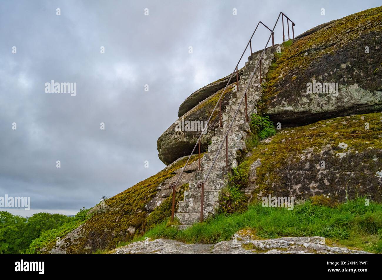 The stairs up to Blackingstone Rock between Bridford and ...
