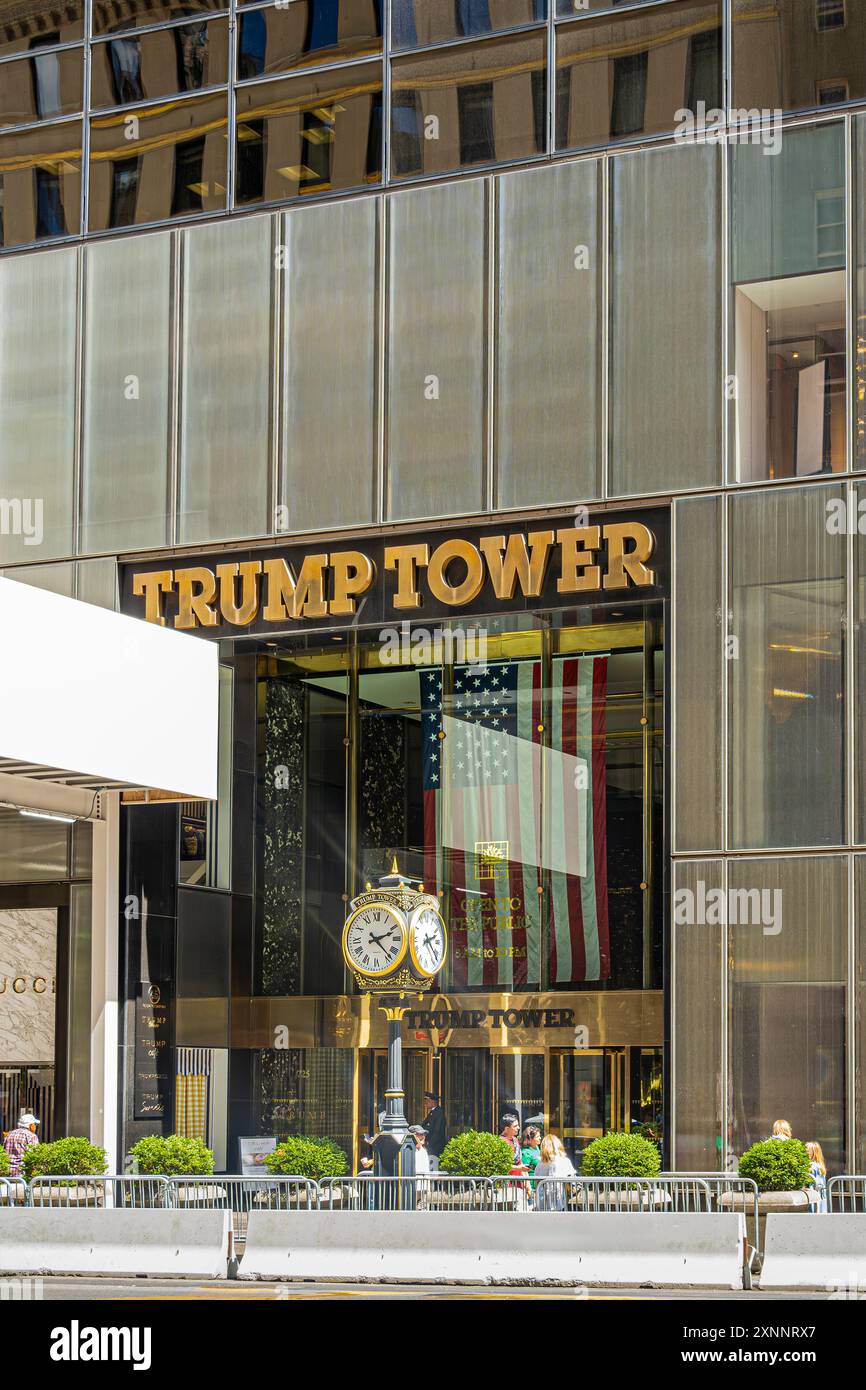 New York, NY, USA - August 2, 2023: Trump Tower main entrance on 5th ...