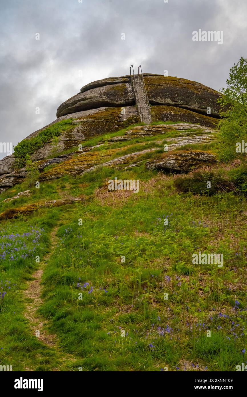 The stairs up to Blackingstone Rock between Bridford and ...