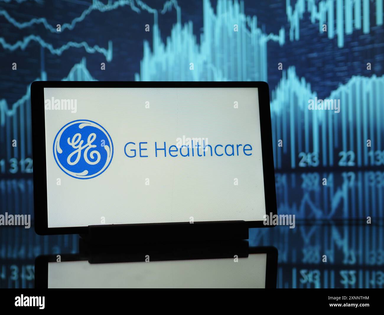 In this photo illustration, a GE HealthCare Technologies, Inc.logo seen ...