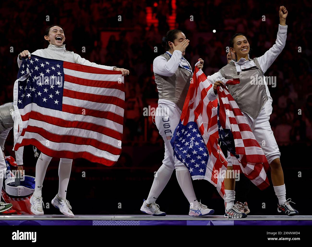 Paris, France. 1st Aug, 2024. Team USA celebrate victory after the ...