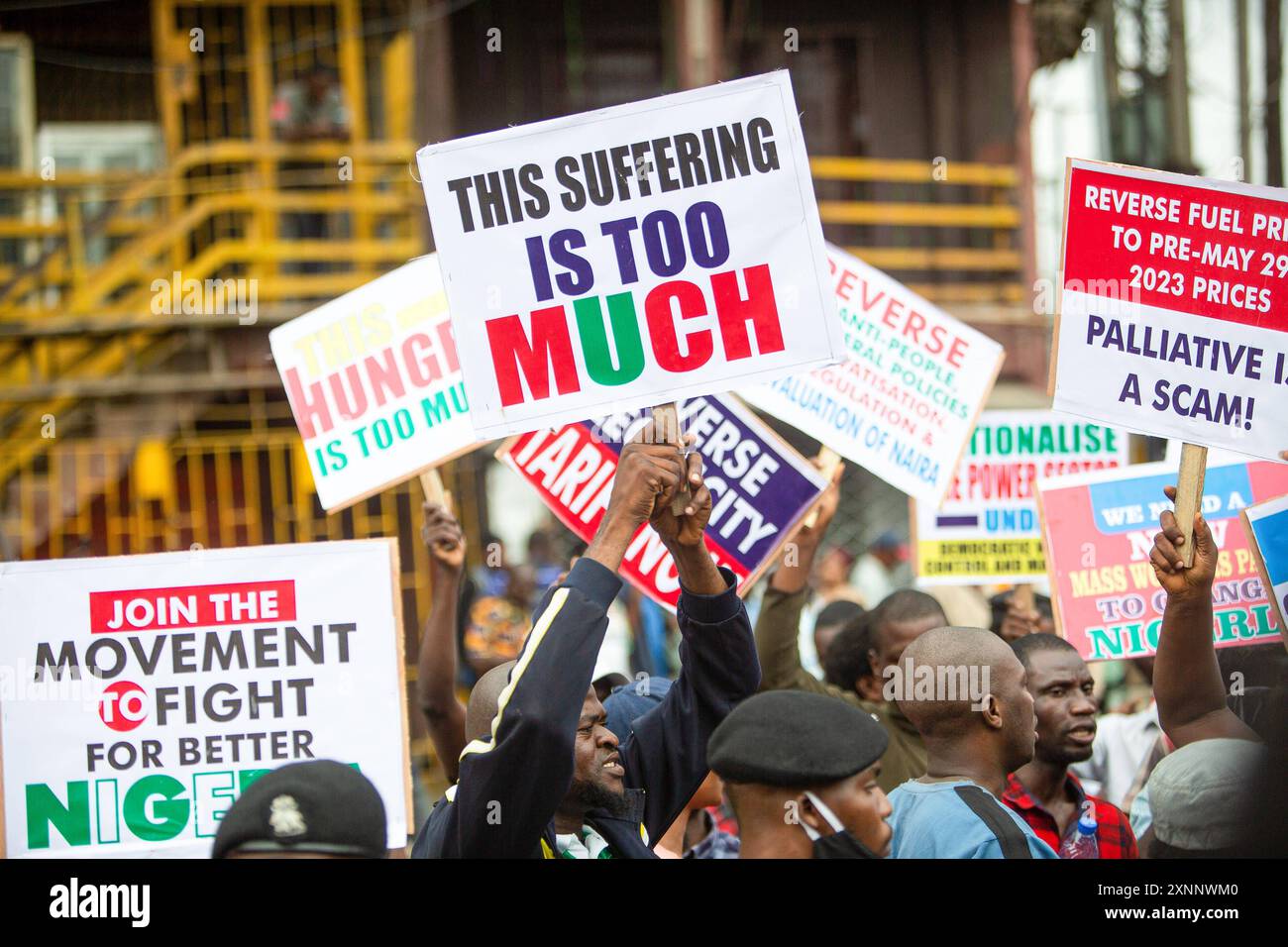 LAGOS, NIGERIA - AUGUST 1: protesters displaying placards with ...