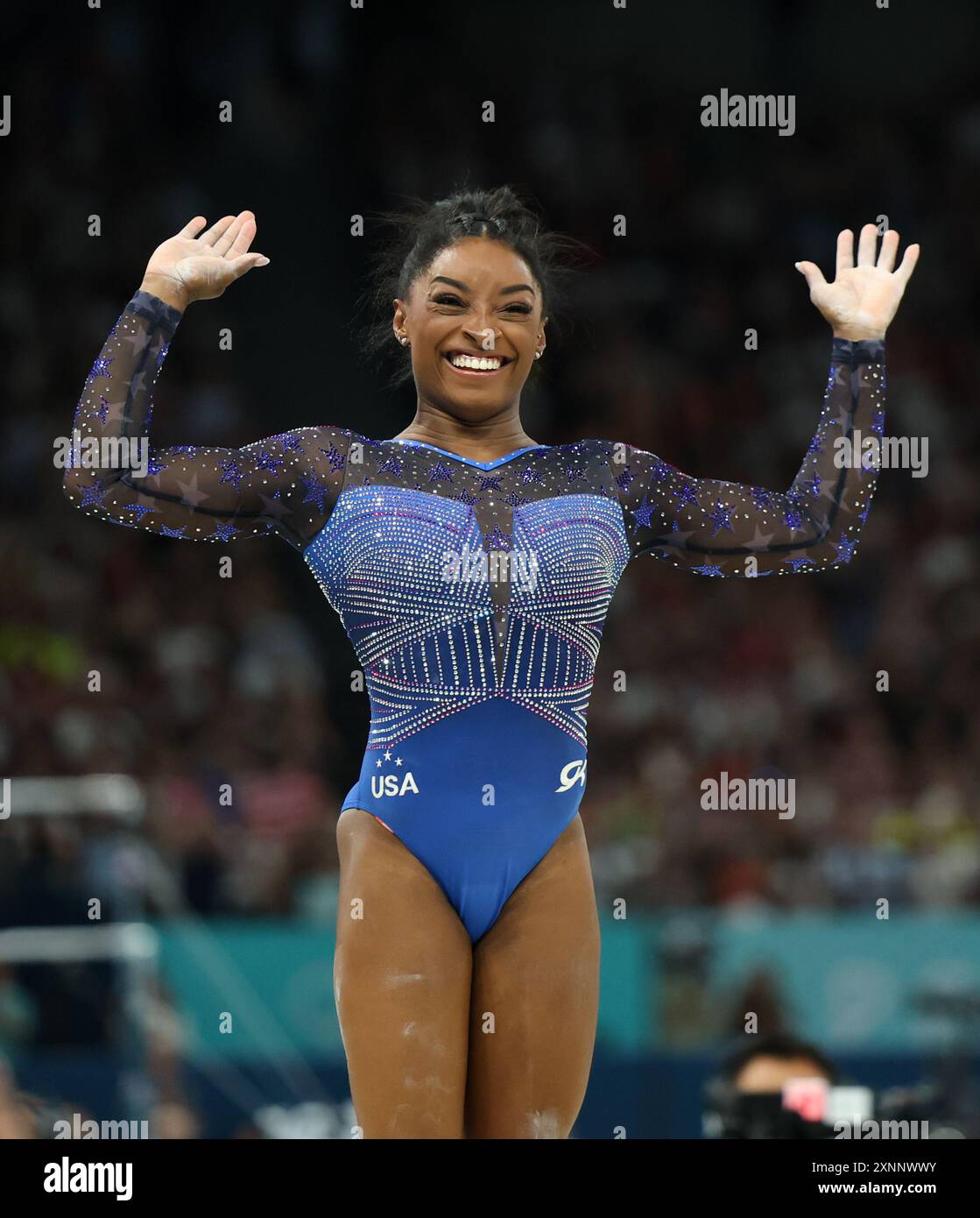 Paris, Ile de France, France. 1st Aug, 2024. Simone Biles (USA) reacts ...