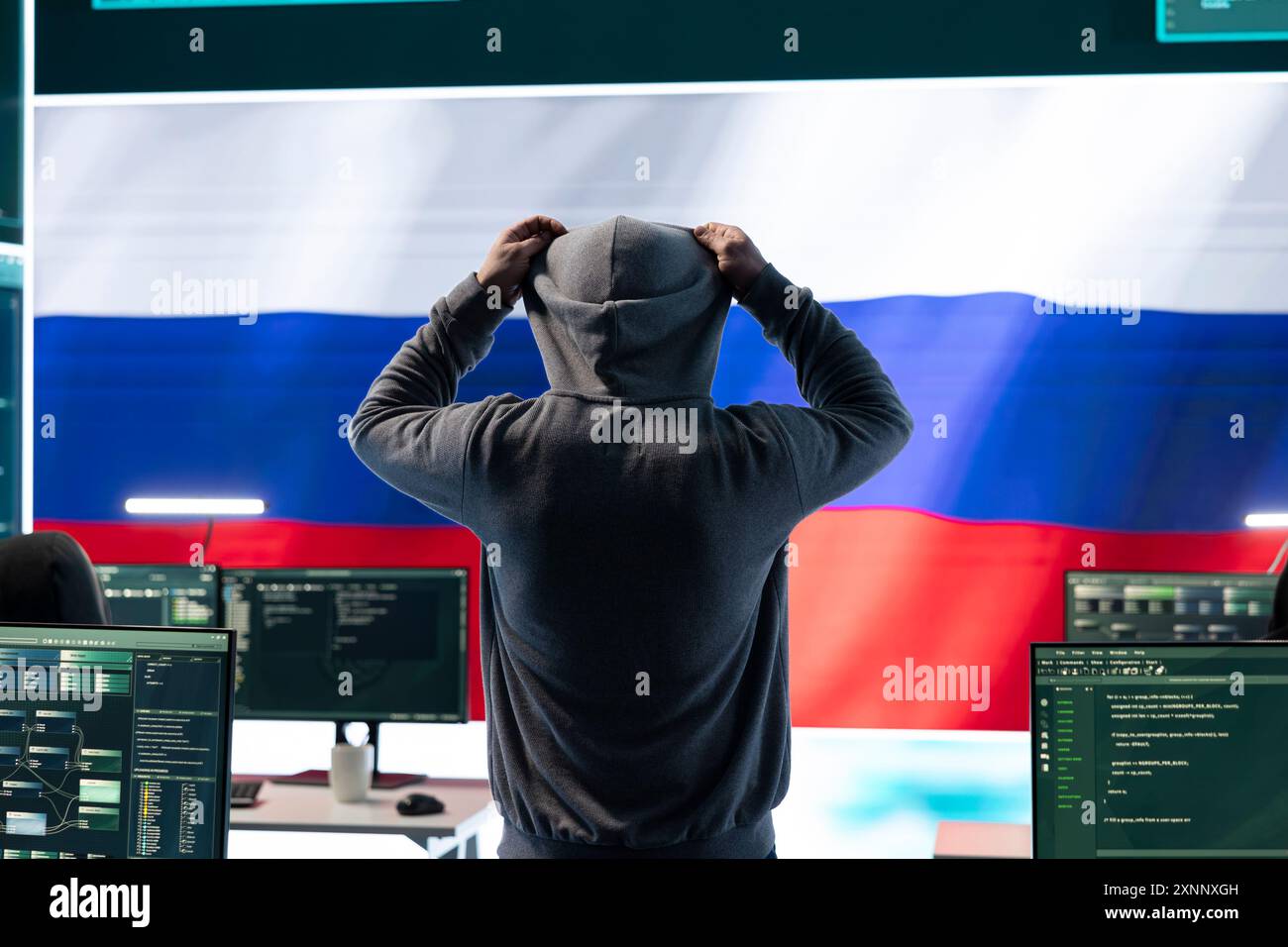 Russian hacker hood installing hi-res stock photography and images - Alamy
