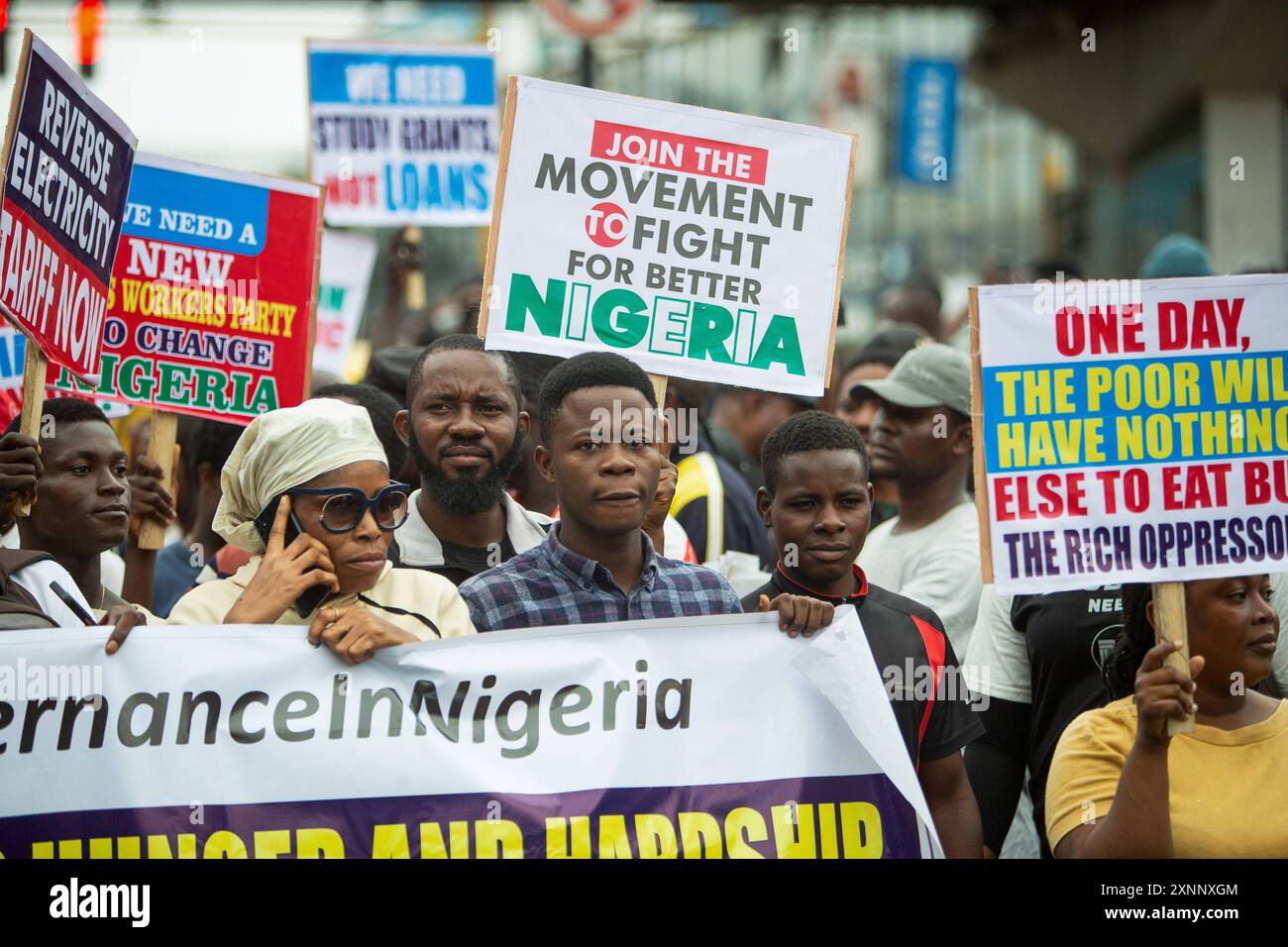 LAGOS, NIGERIA - AUGUST 1: Protesters captured marching towards Ojota ...