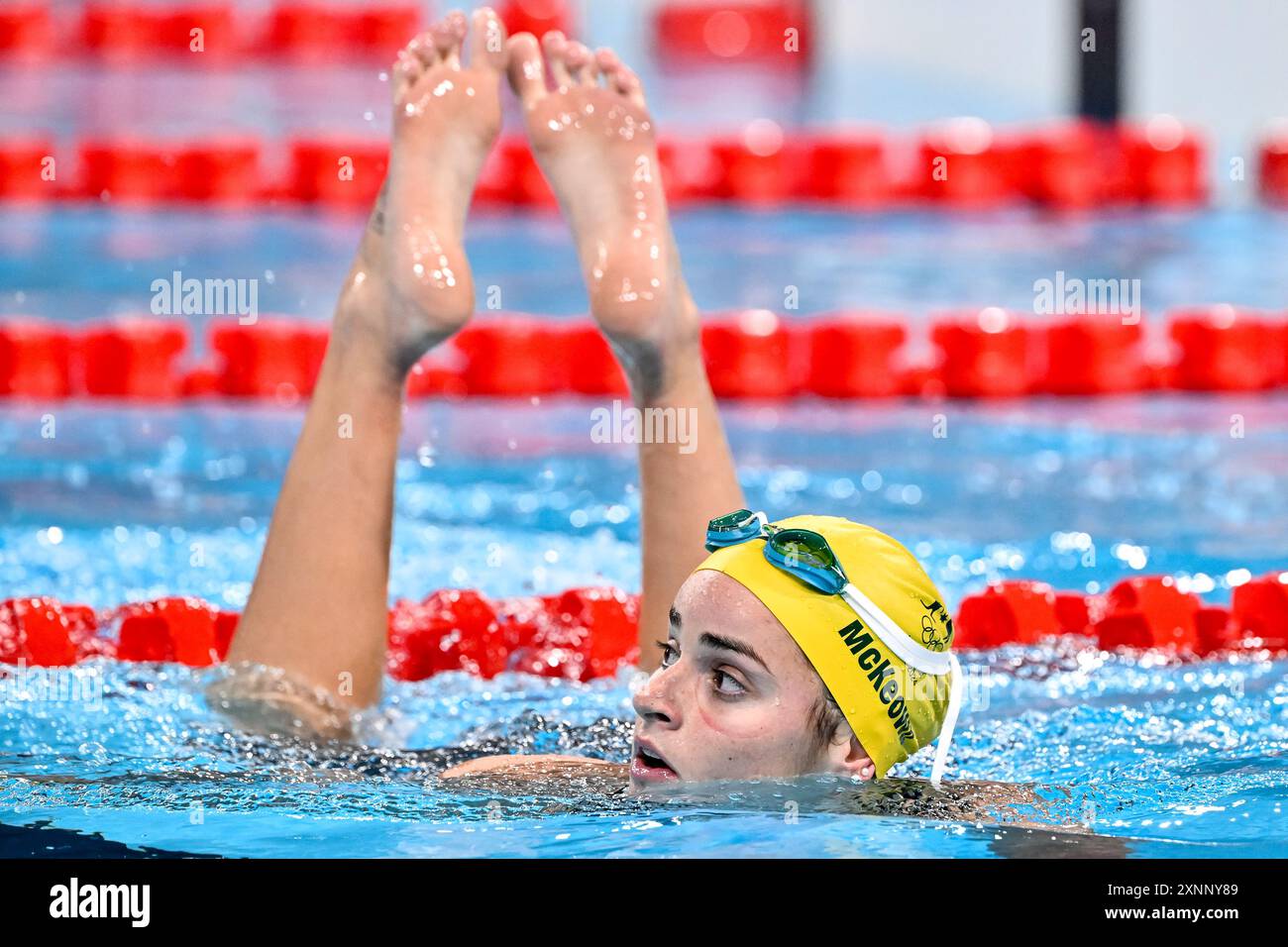 Kaylee Mckeown of Australia reacts after competing in the swimming 200m ...