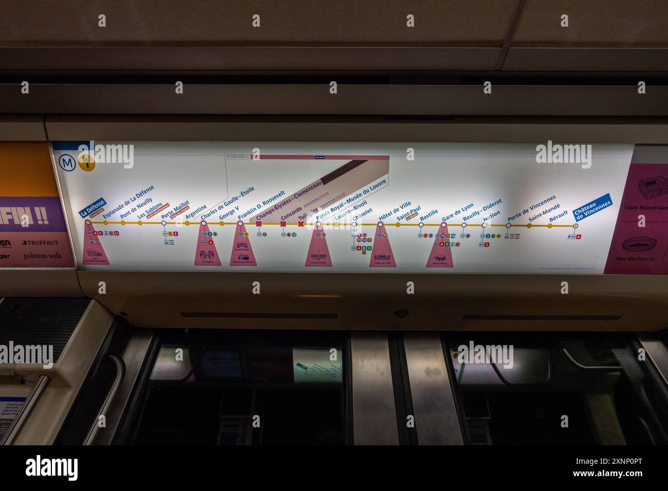 Paris, France - July 29, 2024: Paris Metro Line 1 Route Map with ...