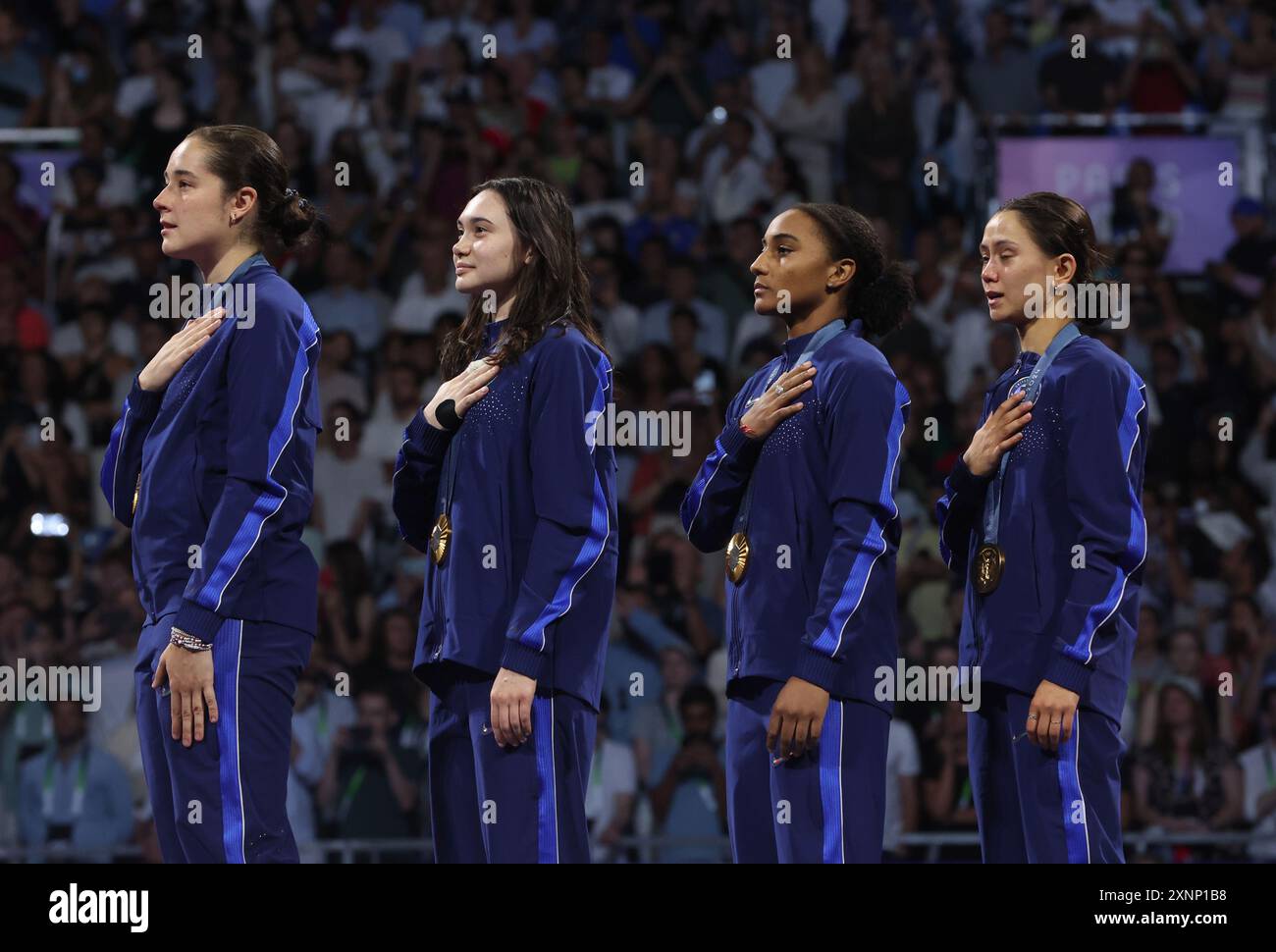 Paris, France. 01st Aug, 2024. The US female team, from L to R ...
