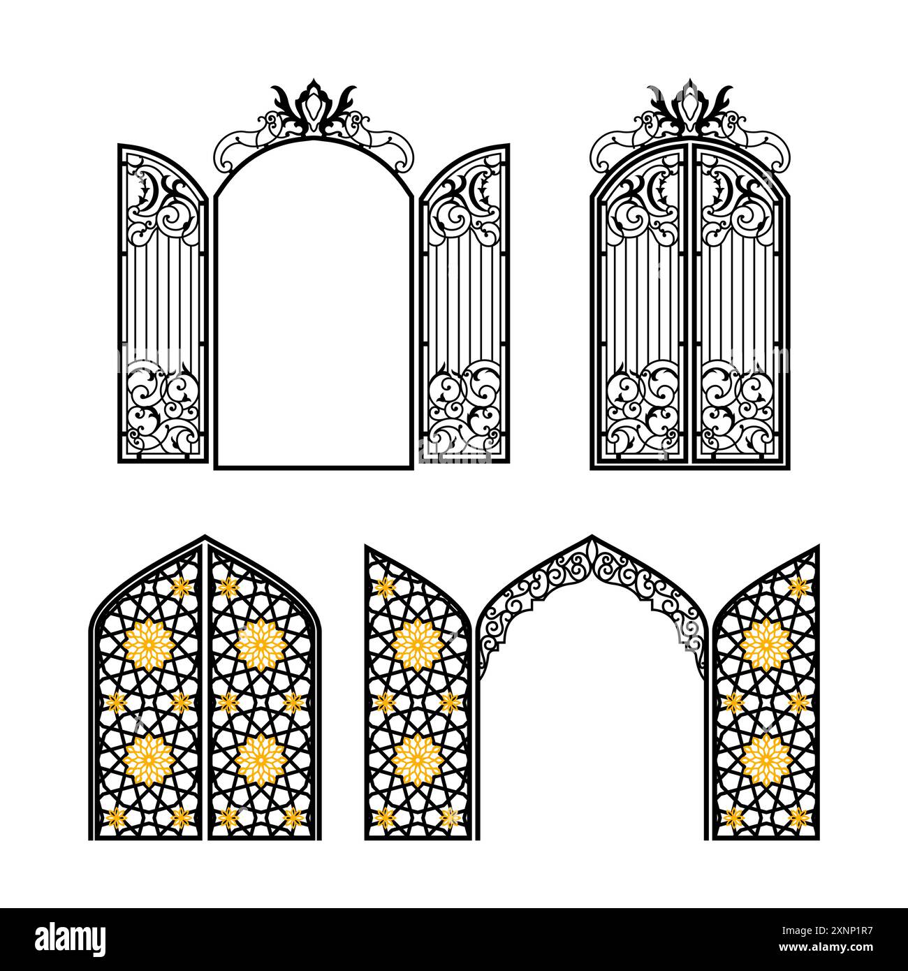 Set of ornamental gates in Arabic and classical style. Vector ...