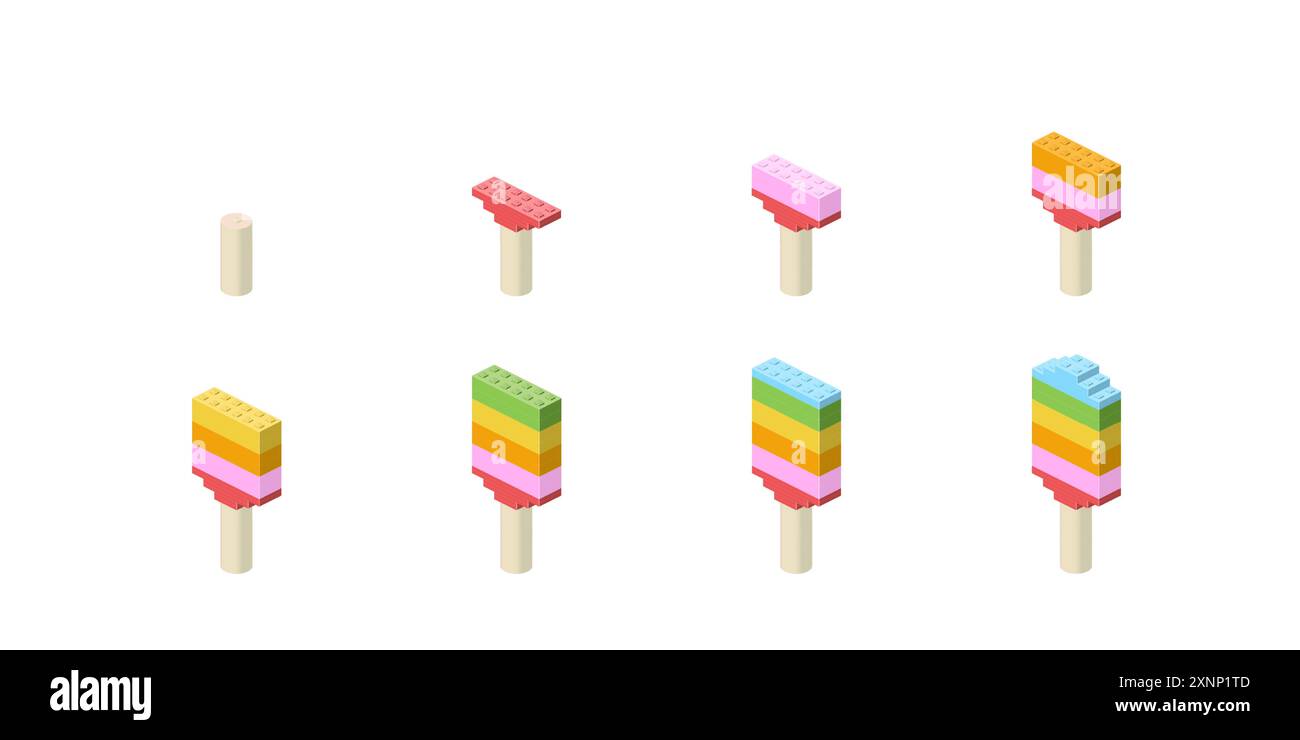 Step-by-step preparation of ice cream in isometry. Vector illustration ...