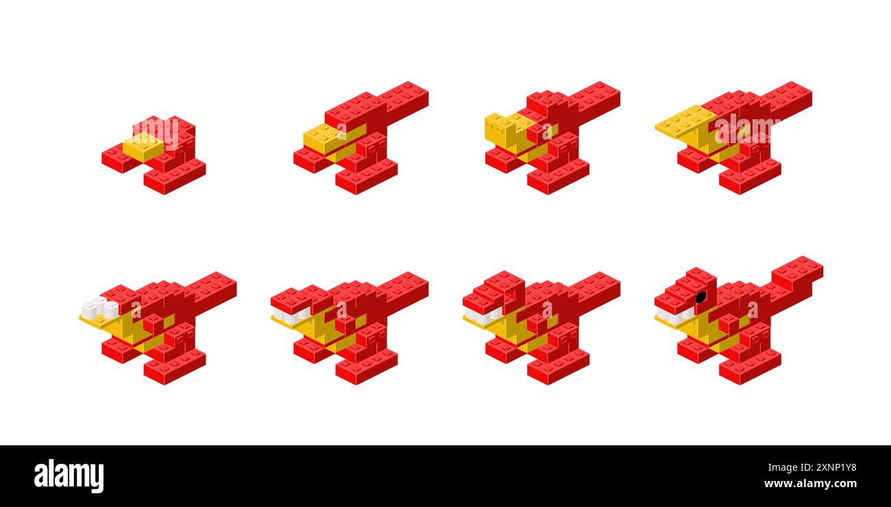 Step-by-step assembly of a dinosaur in isometry. Vector illustration Stock Vector Image & Art ...